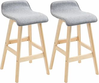 HOMCOM Homcom - Tabourets de bar style scandinave - lot de 2 tabourets de bar avec repose-pieds - bois de sapin tissu polyester aspect lin gris