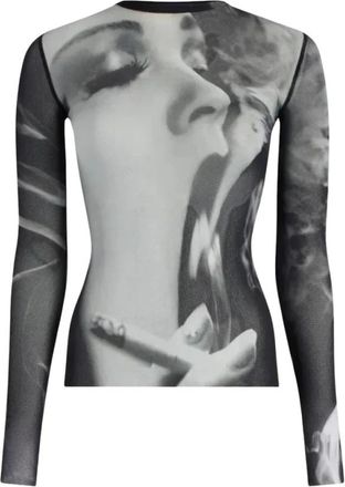 Jean Paul Gaultier Mesh Printed Smoking Damen Top - - Tops - Damen - Schwarzk - M