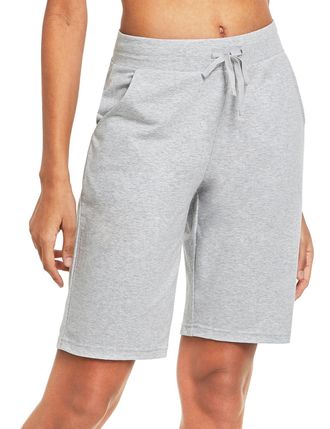 Baleaf Damen Bermuda Shorts Baumwolle Sporthose Kurz Knielang Sweathose Sommerhose mit Taschen 10 Activewear Hosen Loose Casual Freizeit Hell Grau XXL