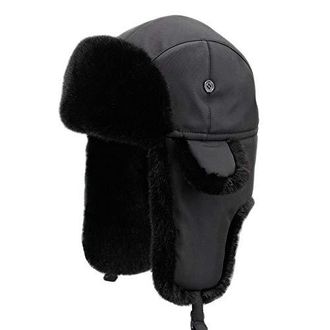 Insun Unisex Chapka Chaud Chapeau de Trappeur en Fausse Fourrure Ushanka Chapeau de Chasse Russe Noir 1 XXL