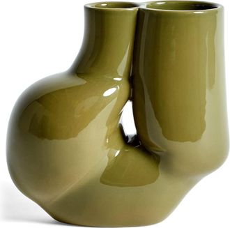 HAY Hay W&S Chubby Vase aus Porzellan in der Farbe Olivgrün, Maße: 10,5cm x 20cm x 19,5cm, 508176