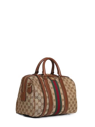 Gucci Womens Boston Bag Beige-Brown Polyester Handbags Hand