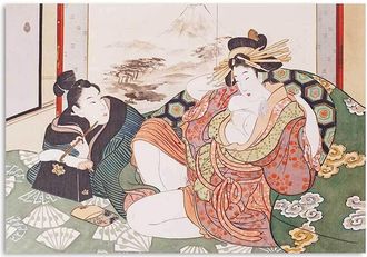 Coolchange Japanisches Shunga Wandbild auf Hartschaumplatte | Traditionelles Japan Poster 30x42cm