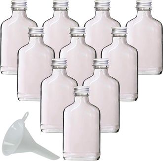 mikken Art 10 x Flachmann 100ml kleine Glasflaschen Geschenkflaschen Likörflaschen zum befüllen inkl. Trichter