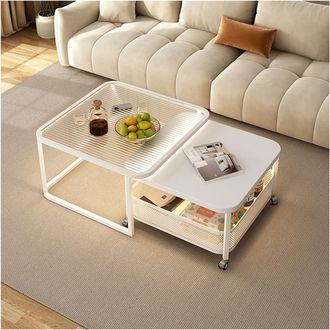 Generic Beistelltisch, Beistelltisch for Büro, Wohnzimmer, Schlafzimmer, Kleiner, schmaler Raum, Sofatisch mit Metallbeinen, Schwarz + Weiß(White with Light(7