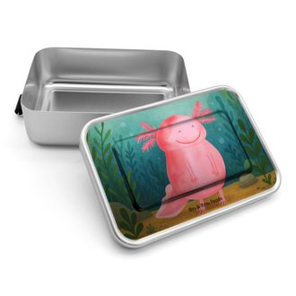Mr. & Mrs. Panda Brotbox Axolotl Gl&uuml;cklich Design - Geschenk, Brotdose Metall, Lunchbox, Lebensfroh, Motivation, gut Gelaunt, Axolot, Metallbox, Schwanzlurch, Lurch