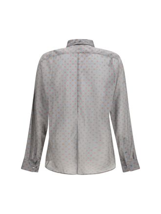Dries Van Noten Mens Long-Sleeved Cotton Shirt Steel