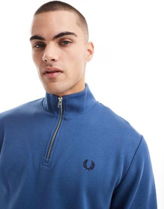 Fred Perry Sweat &agrave; col zipp&eacute; - Bleu