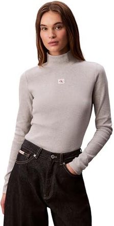 Calvin Klein T-Shirt Manches Longues Femme Woven Turtleneck avec Col Roul&eacute;, Gris (History Grey Heather), XL