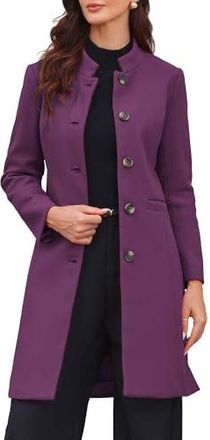 Allegra K Manteau Femme Mi-Long &agrave; Col Montant Caban DHiver Classique &agrave; Simple Boutonnage pour les Quotidiens Mauve M
