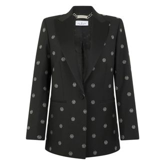 Philipp Plein Boyfriends Fit Blazer Monogram Strass Monogram - - Jackets - Damen - Schwarzk - M