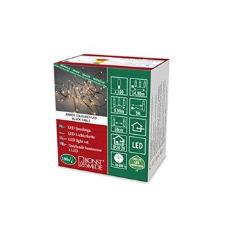 Konstsmide LED Tropfenlichterkette, 100 bernsteinfarbene Dioden, 3V Innentrafo, schwarzer Draht - 6387-800, Schwarz