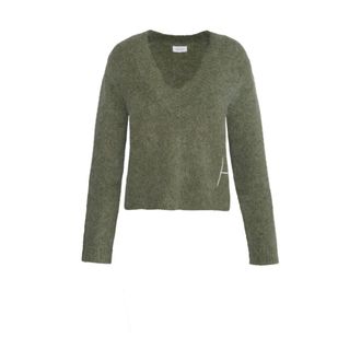 H&eacute;st Olivengr&uuml;ner Sweater mit H-Detail - - Knitwear - Damen - Gr&uuml;n - XL