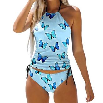 Generic Tankini pour femme - Maillot de bain imprim&eacute; push-up - Dos nu - Contr&ocirc;le du ventre - Grande taille - Vintage - Soutien-gorge de sport d&eacute;t&eacute; pour femme,