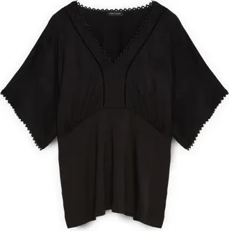 Fiorella Rubino Femme, Blouses et Chemises, Noir, Taille: 42 FR T-shirt en viscose avec d&eacute;tails en dentelle