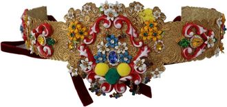 Dolce & Gabbana Femme, Accessoires, Jaune, Taille: M Ceinture Taille Cristal Floral Dor&eacute;