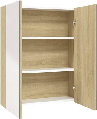 vidaXL Armoire &agrave; miroir de salle de bain 60x15x75cm mdf Blanc et ch&ecirc;ne Vidaxl