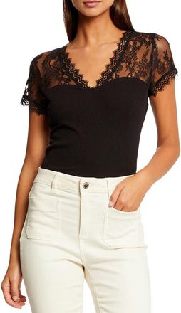 Morgan T-Shirt, kurz&auml;rmelig, mit Spitze, Schwarz, Gr&ouml;&szlig;e XL