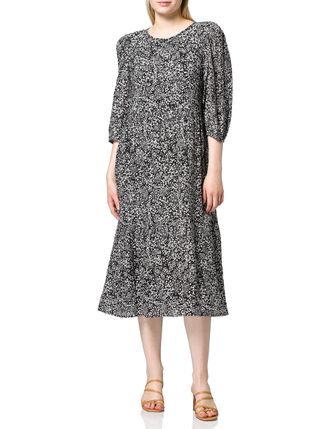 Selected Damen Slfviole 3/4 Midi Aop Dress B Noos Kleid, Schwarz, 36 EU