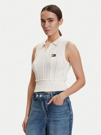 Tommy Jeans Pullover DW0DW22318 Wei&szlig; Regular Fit