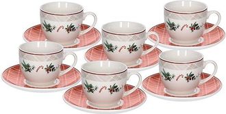 Tognana Xmas Joy, Packung mit 6 Teetassen mit Teller, New Bone China, rot