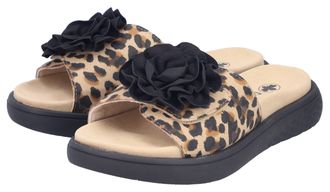 Rieker Pantolette RIEKER, Damen, Gr. 38, leo, schwarz, Nubuklederimitat, Textil, Schuhe Pantolette, Sommerschuh, Hausschuh, Strandschuh mit bequemem Fu&szlig;bett,