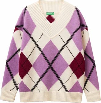 Benetton Damen Maglia Scollo V M/L 1444e204e Pullover, beige, M