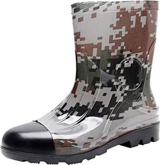 Generic Bottes de pluie imperm&eacute;ables &agrave; enfiler pour homme, motif camouflage, bottes mi-hautes antid&eacute;rapantes et r&eacute;sistantes, bottes de s&eacute;curit&eacute; classiques et 