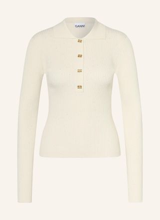 Ganni Strick-Poloshirt Mit Pailletten beige