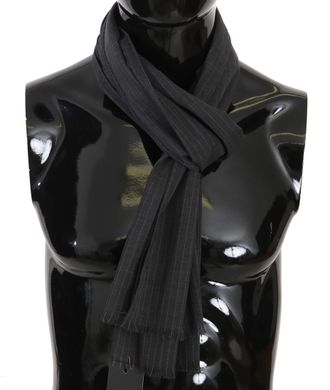 Dolce & Gabbana Mens Gray Wool Striped Pattern Wrap Scarf