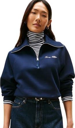 Tommy Hilfiger Sweat Zipp&eacute; Femme Classic Script Fleece Demi-Fermeture &Eacute;clair, Bleu (Dark Night Navy), XS