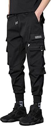 ORANDESIGNE Homme Pantalon de Jogging Hip Hop Sport Multi-Poches Streetwear Pantalon Cargo Joggers J Noir S