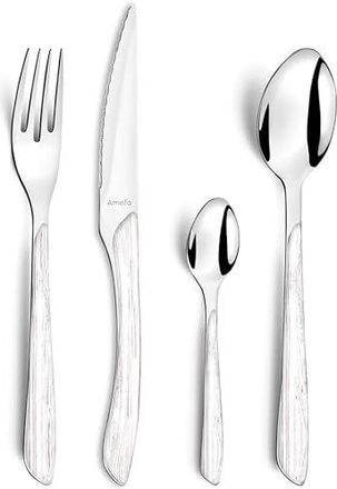 Amefa Ménagère 24 couverts de table pour 6 personnes - Eclat Nature - Acier inoxydable 18/0, Finition Brillante - Bois Blanc