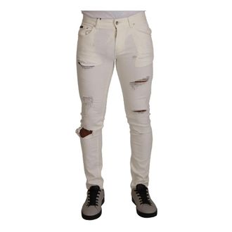 Dolce & Gabbana Wei&szlig;e Zerrissene Skinny Baumwoll Herren Denim Jeans - - Trousers - Herren - Wei&szlig; - S