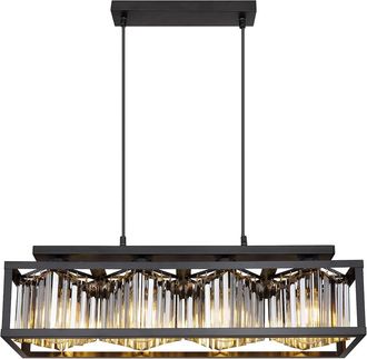 Globo Lighting Kristall Pendelleuchte H&auml;ngelampe Wohnzimmer modern H&auml;ngeleuchte Esstisch schwarz 4 flammig, Metall Glas, 4x E27, LxH 68 x 120 cm