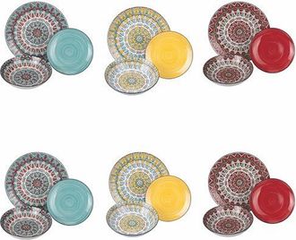 Villa D'Este Home Tivoli 18-teiliges Tafelservice aus Porzellan, 6 Plätze in 3 verschiedenen Dekoren, Maya