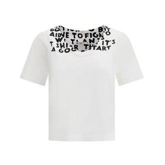 Maison Margiela Minimalistisches V-Ausschnitt T-Shirt mit kontrastierender Beschriftung - - Tops - Damen - Wei&szlig; - M