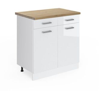 Vicco Meuble cuisine R-Line, Blanc Haute brillance, 80 cm pt Chêne