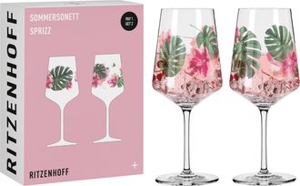 Ritzenhoff 6011001 Aperitifglas 500 ml - 2er Set - Serie Sommersonett Nr. 1, 2 Stück, Blütenmotiv - Made in Germany
