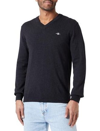 GANT Laine dagneau Extra Fine avec col en V Sweater, M&eacute;lange de Charbon fonc&eacute;, L Hommes
