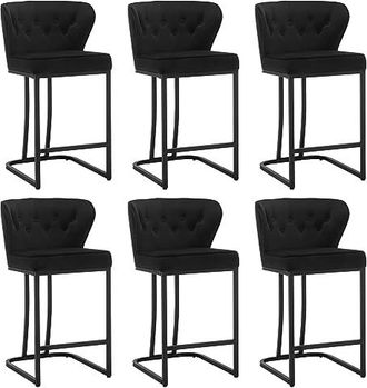 Woltu Lot de 6 tabourets de cuisine en velours noir avec dossier et repose-pieds