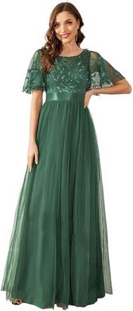 Ever-pretty Robe de Soir&eacute;e pour Mariage Demoiselle dhonneur Manches Courtes Taille Empire A-Line Tulle Longue Femme Vert Eucalyptus 56