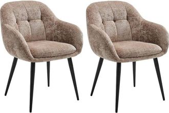 Pascal Morabito Lot de 2 chaises avec accoudoirs en tissu texturé et métal noir - Taupe - LASSANDRA de Pascal Morabito