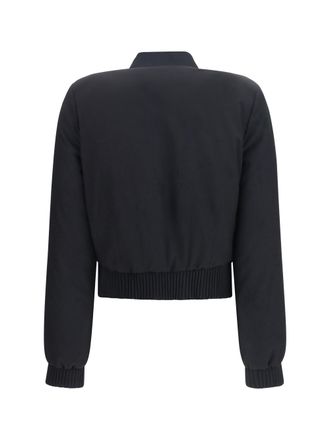 Alexander McQueen Womens Buttoned Bomber Jacket With Visible Stitching Black