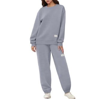 Generico Combinaison compl&egrave;te pour femme, homme, sport, 2 pi&egrave;ces, couleur unie, col rond minimaliste, &eacute;l&eacute;gant, d&eacute;contract&eacute;, l&eacute;ger, incurv&eacute;, sans capuche, panta