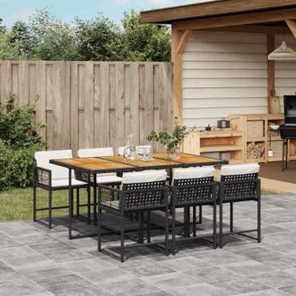 vidaXL 7-tlg. Garten-Essgruppe mit Kissen Schwarz Poly Rattan vidaXL
