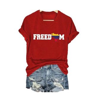 Generic T-shirt imprim&eacute; Freedom Venezuela pour femme, T-shirt patriotique US Hands Off Venezuela, Rouge, 3XL