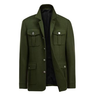 AlltheMen Herren Mantel Winter Mittellang Wollmantel Einreihig Wintermantel Revers Herrenmantel Warm Casual Winterjacke Gr&uuml;n XXL