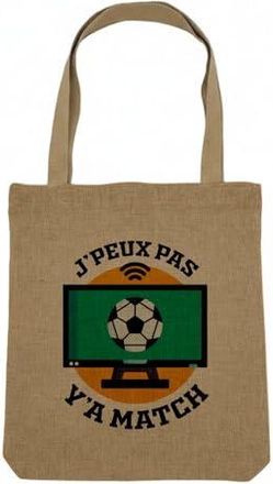 Fabulous Sac Shopping Tote Bag Aspect Lin - JPeux Pas Ya Match Football Sport TV - Sac de Courses Toile Epaisse 360g Beige Naturel Cabas Port&eacute; Epaule Solide Im