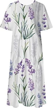 Generic Robe amincissante pour femme - Col rond - Imprim&eacute; floral - Manches courtes - Style boh&egrave;me - Pour l&eacute;t&eacute; et la plage, bleu ciel, M
